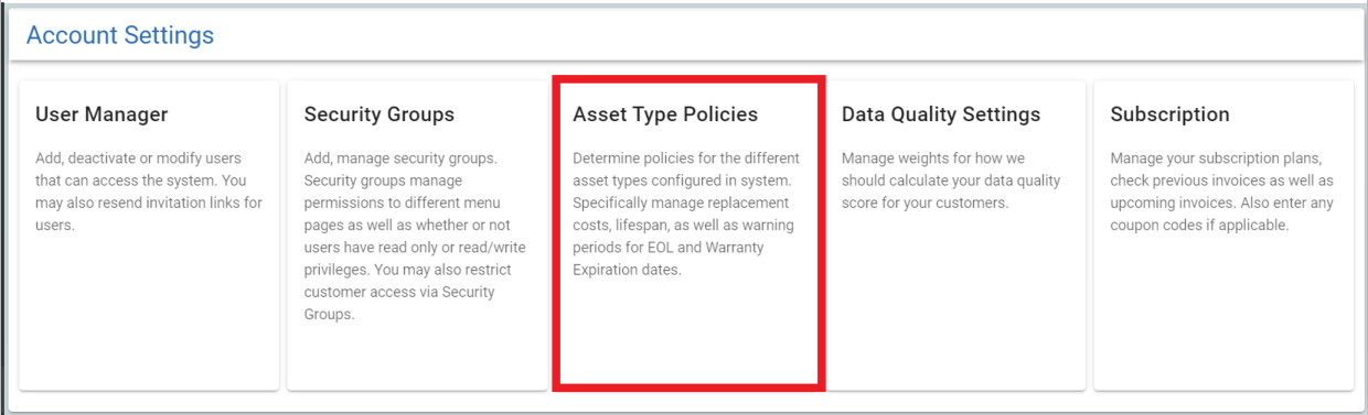 Manage Asset Policies – Lifecycle Insights