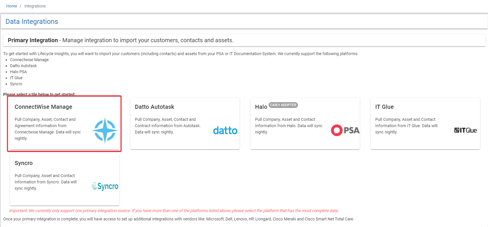 ConnectWise Manage Integration – Lifecycle Insights