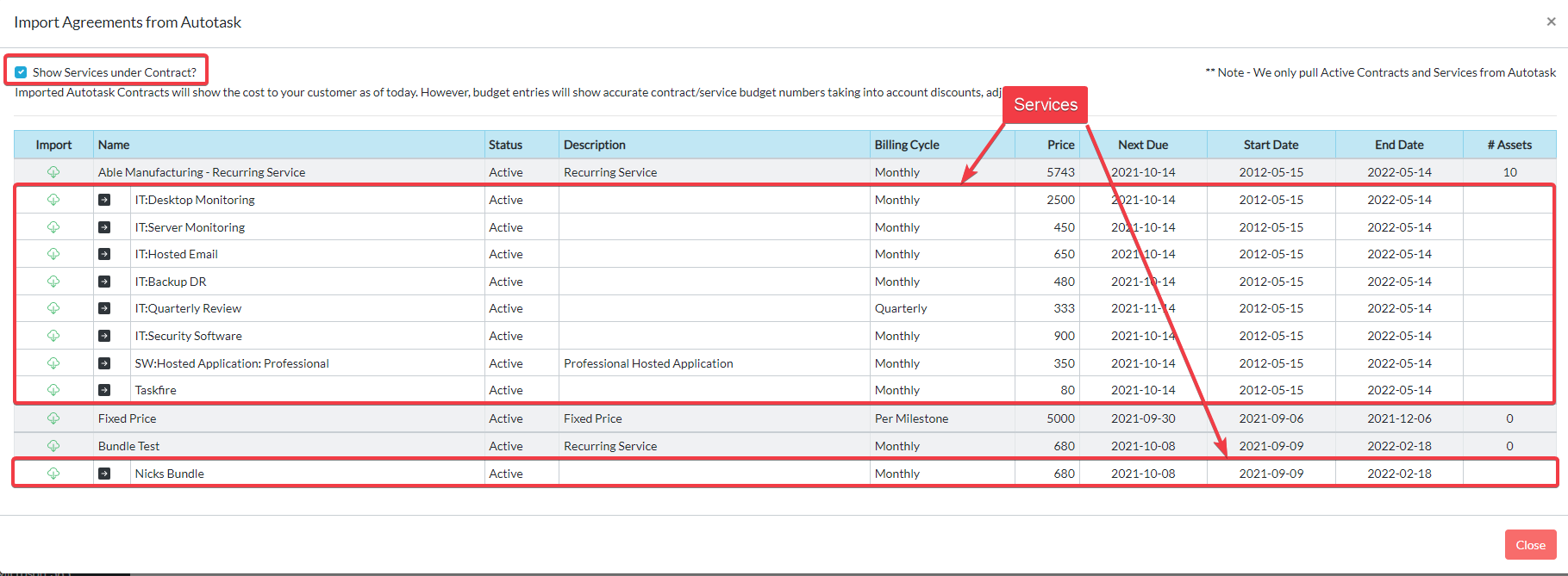 Importing Contracts from Autotask (Primary Integration -> Autotask) – Lifecycle Insights